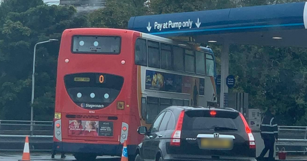 Stagecoach bus drama as double-decker trapped under…