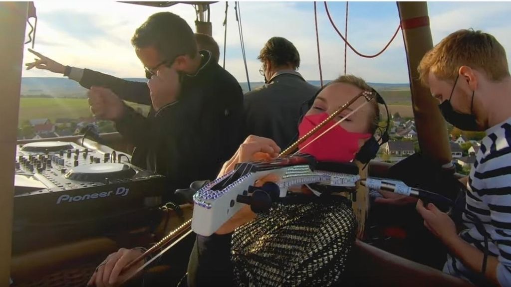 Musical hot air balloon over Champagne country takes…