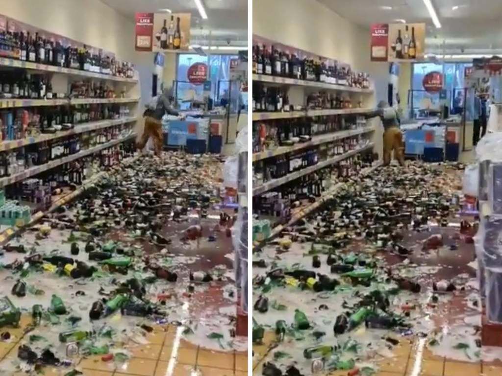 Woman smashes ‘hundreds’ of bottles of alcohol in…