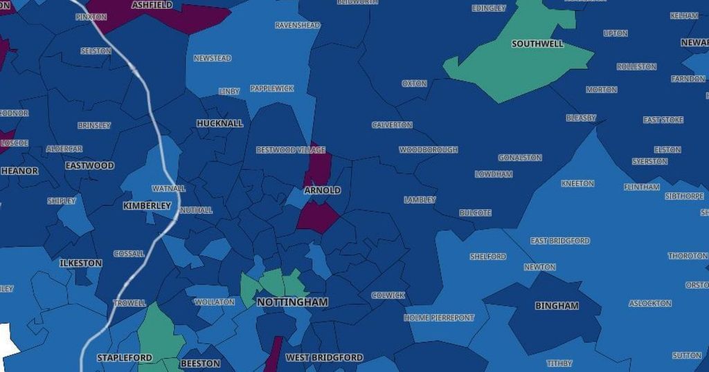 Map shows the 5 Nottinghamshire postcodes with Covid…