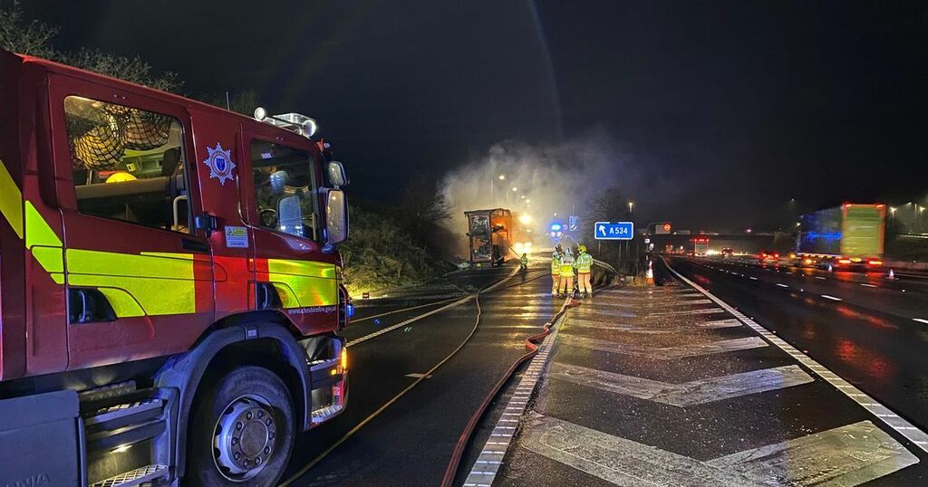 Two lanes closed on M6 after lorry bursts into flames