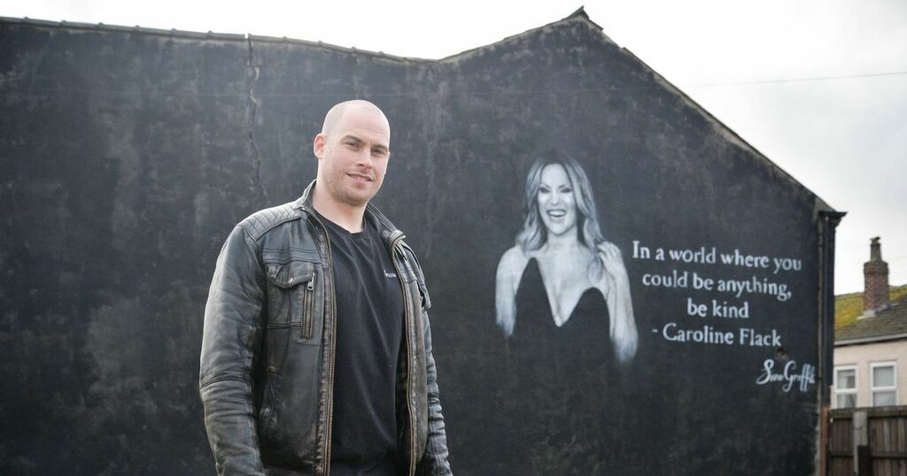 Artist creates huge Caroline Flack mural in Wigan to…