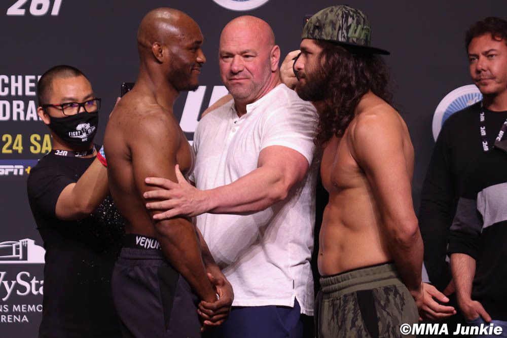 UFC 261 weigh-ins faceoffs video: Three title fights,…