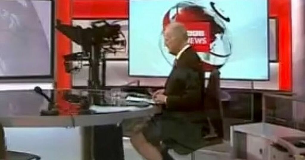 BBC anchor's bare legs spotted under desk as he's…