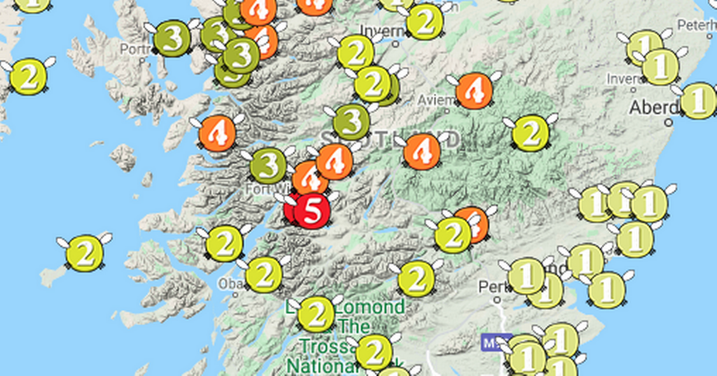 Map of midge hotspots and where to avoid the…