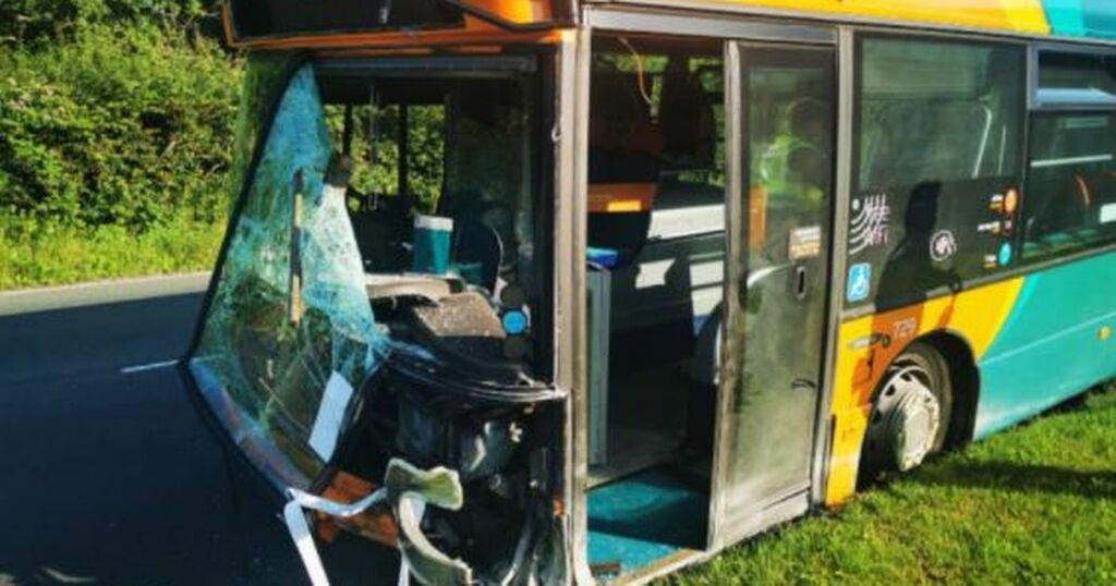 Front of bus wrecked in crash in Penarth