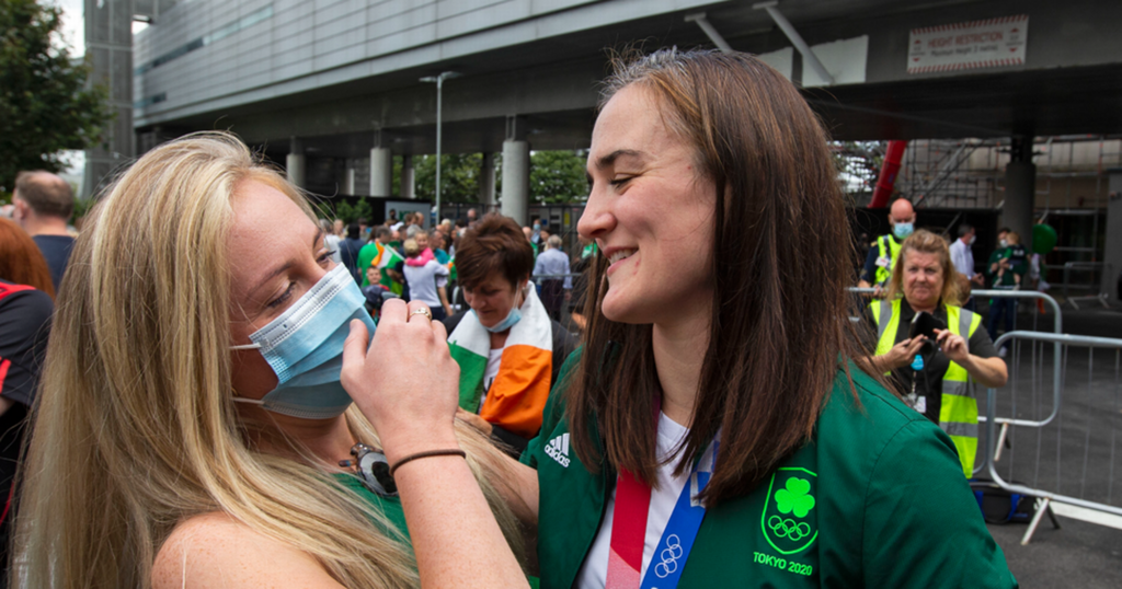 Kellie Harrington embraces partner Mandy Loughlin as…