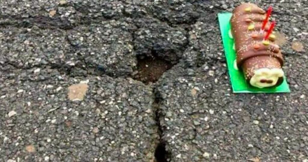 Pothole so old locals celebrate its birthday - with a…