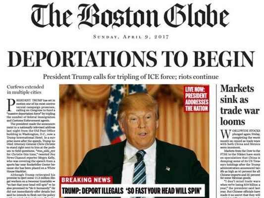 President Donald Trump front page published by Boston…