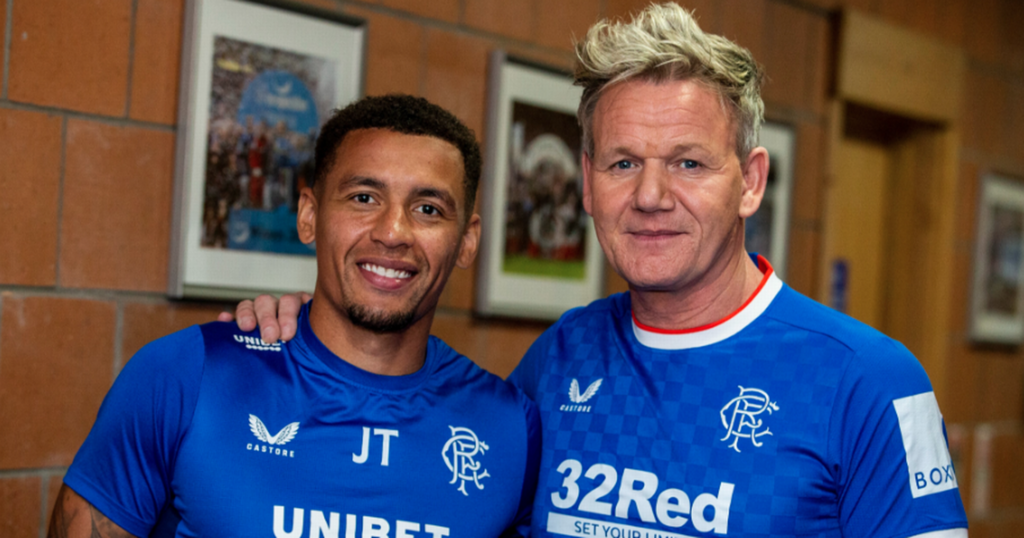 Gordon Ramsay poses for snap in Rangers shirt with…