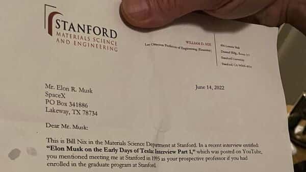 Elon Musk receives letter from his 'almost' Stanford…