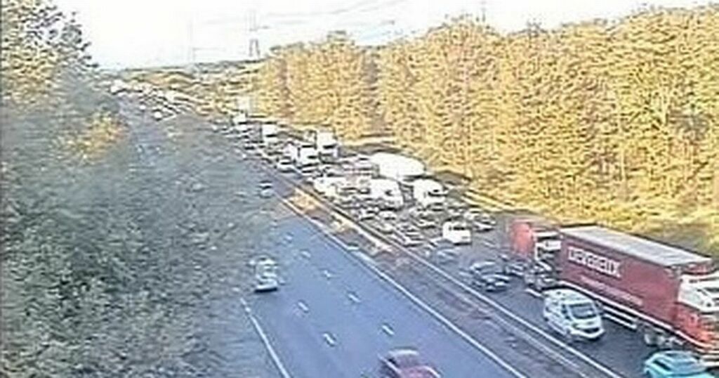 Six mile M56 queues after multi-vehicle crash closes…