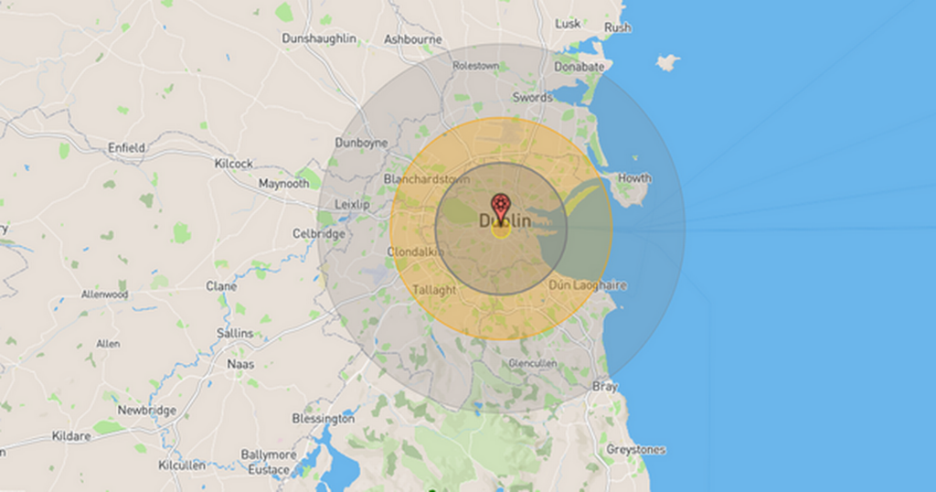 Map shows Dublin would be destroyed and hundreds of…