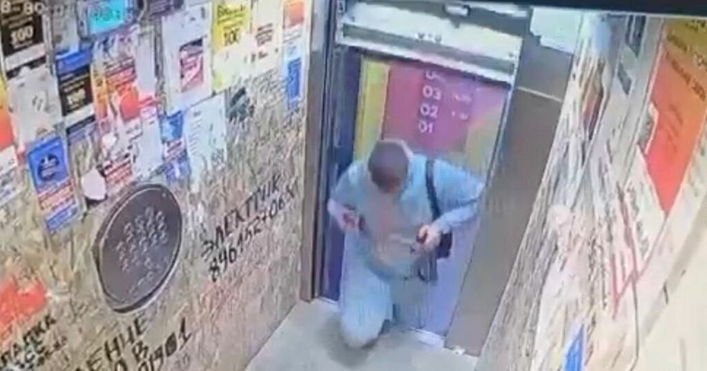 Terrifying moment elevator almost chops off man's head…