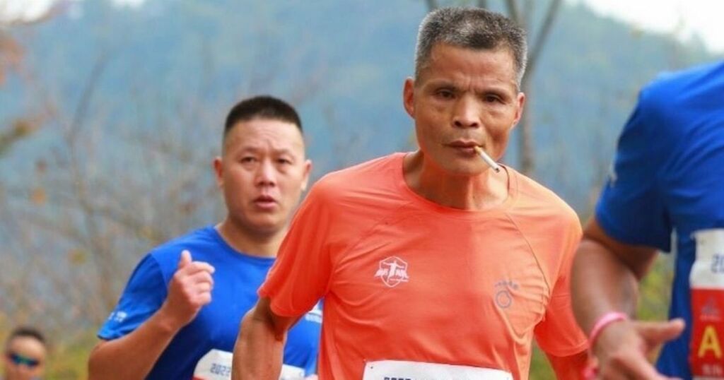 Puffed out! Man runs entire marathon while…