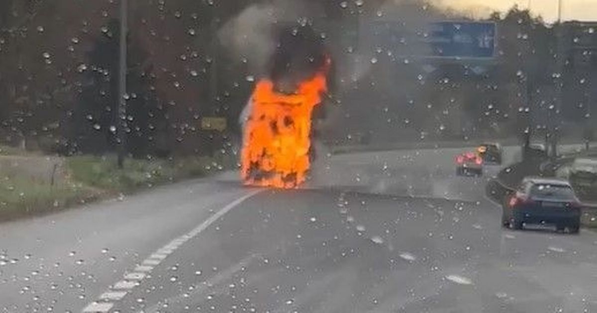 Dramatic moment double decker bus bursts into flames…