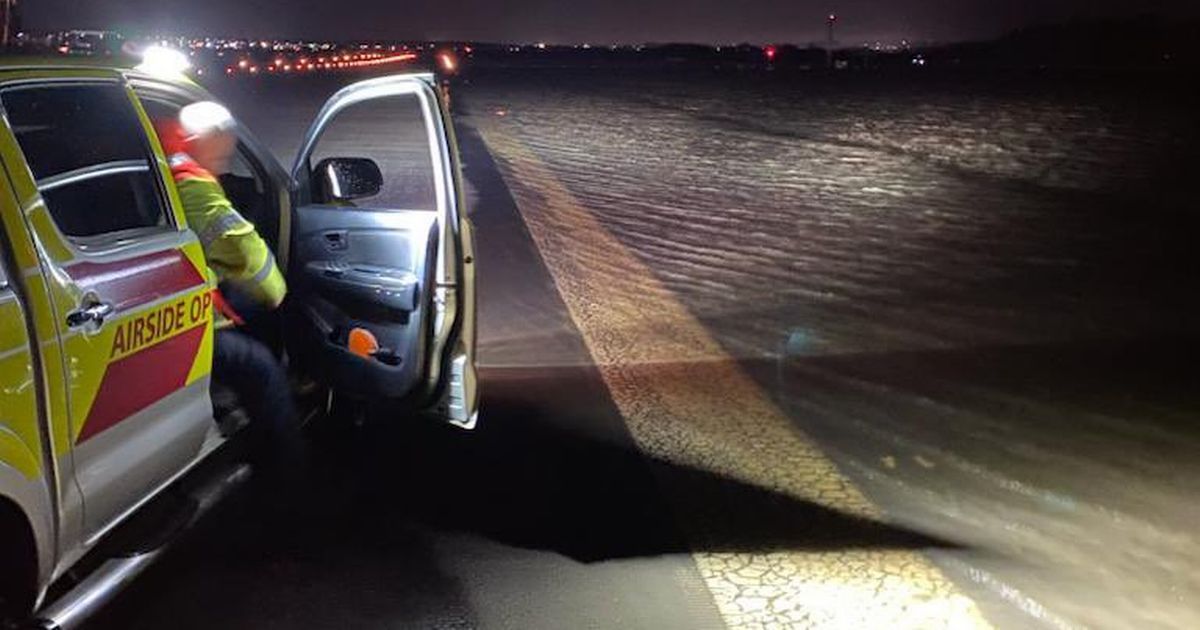Edinburgh Airport runway covered with water after…