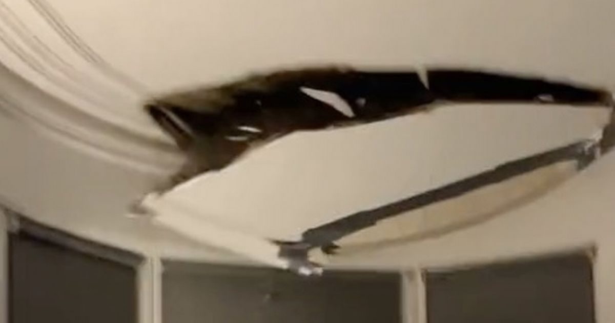 Woman catches terrifying moment her ceiling falls down…