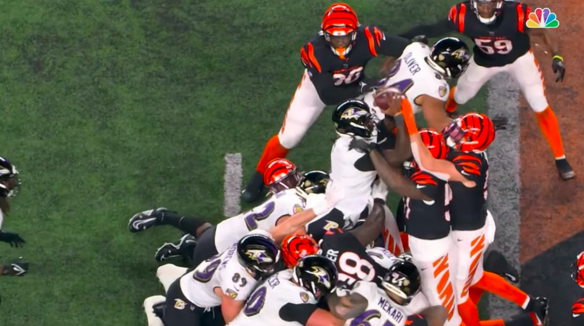 Tyler Huntley gave up a sloppy goal line fumble. NFL…