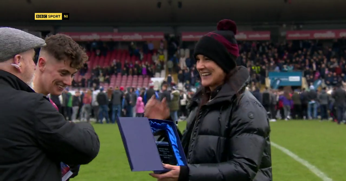 Touching scenes as man of the match presented award by…