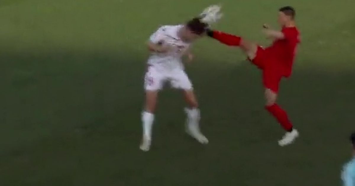 Player sent off for horror tackle after just FIVE…
