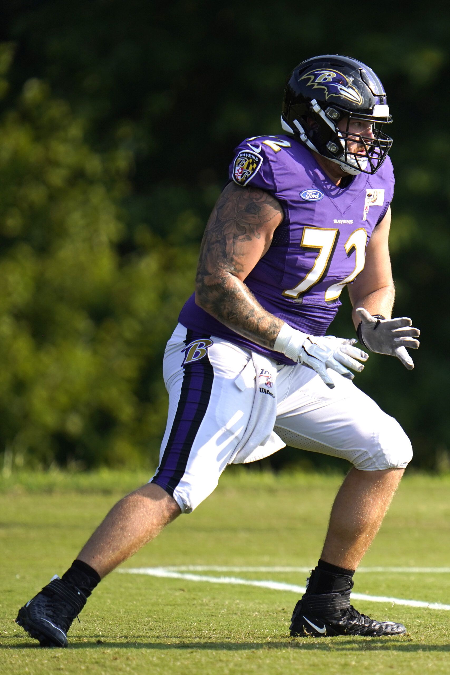 Ravens FB Patrick Ricard reacts to G Ben Powers’…