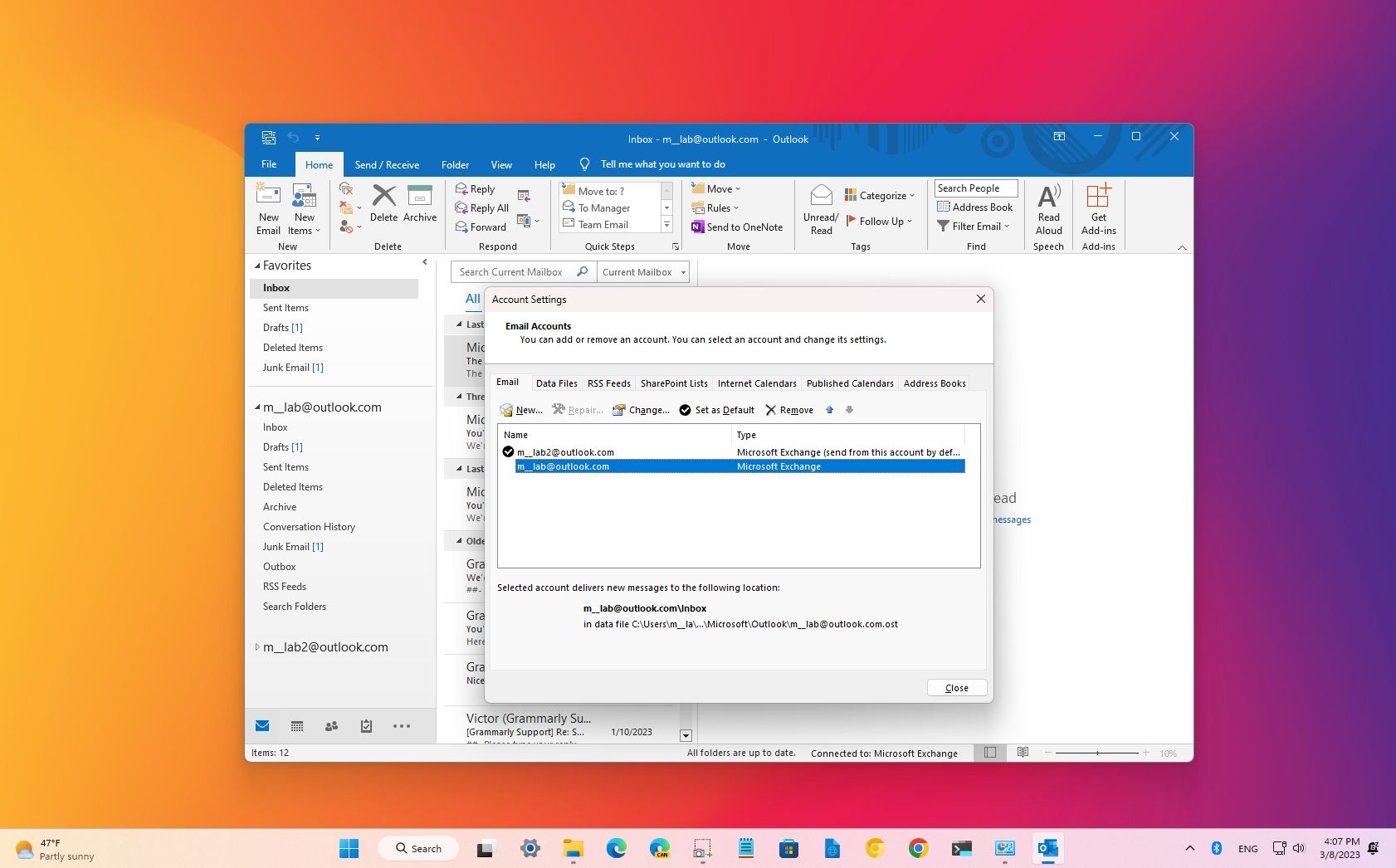 How to set a new default account in Outlook