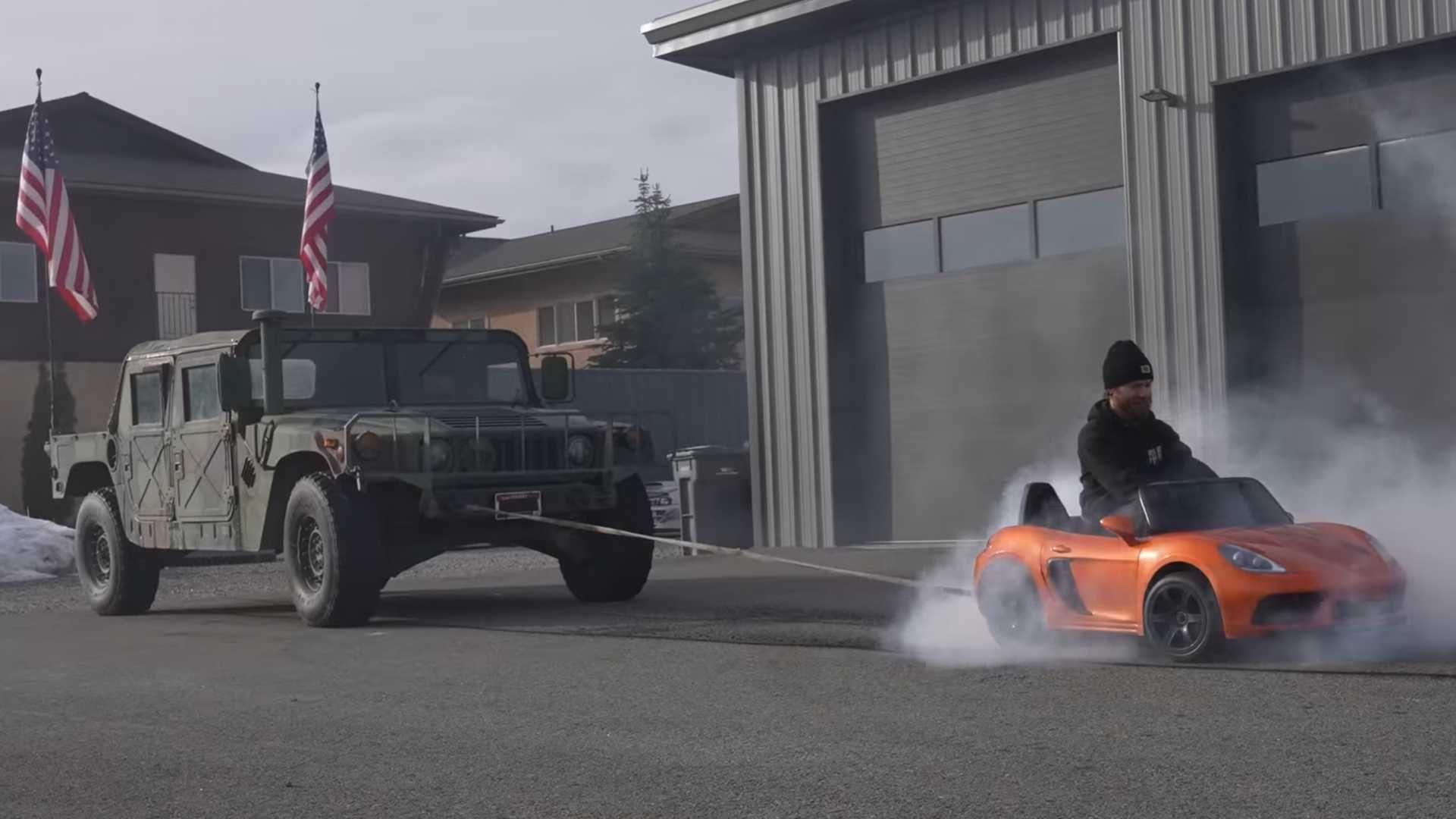 Watch A Modified Power Wheels Porsche Tow A Full-Size…