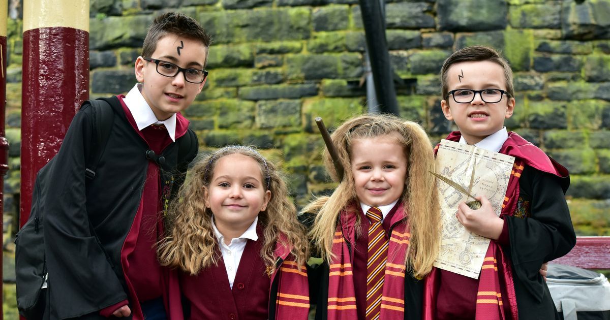 Harry Potter themed steam train with wizards and…