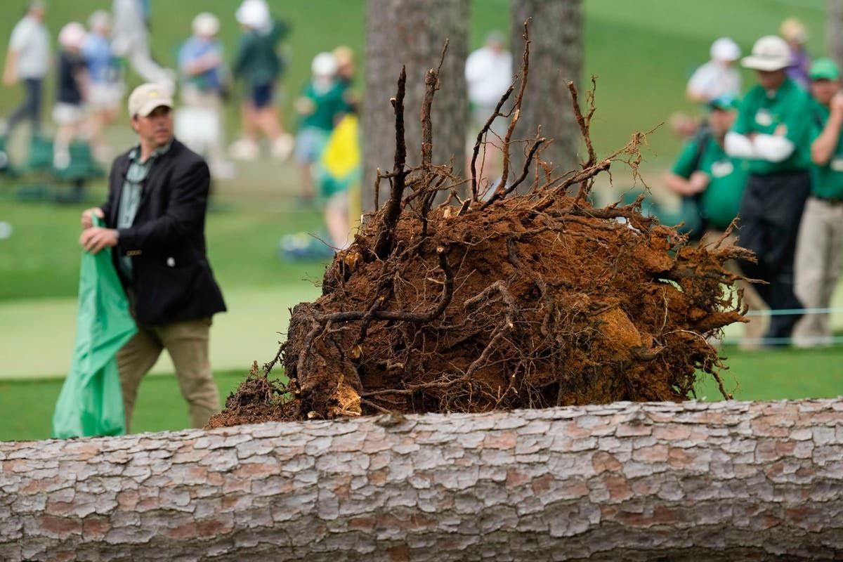 Masters suspended after pine trees fall down amid…