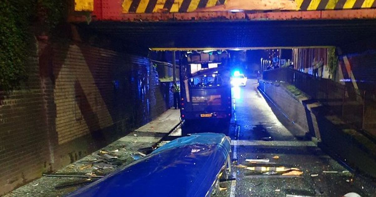 Double decker bus roof completely torn off after…