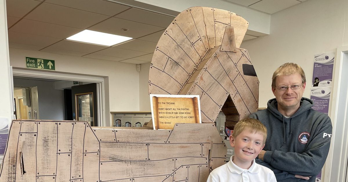 Dad makes Trojan horse big enough for son to hide in…