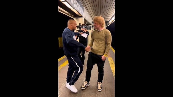 Ed Sheeran surprises New York subway singer by joining…