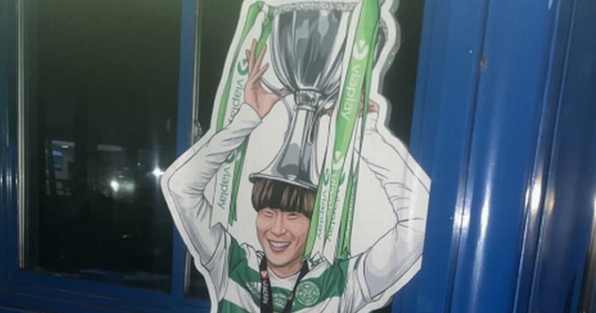 Celtic fans troll Rangers as massive Kyogo sticker…