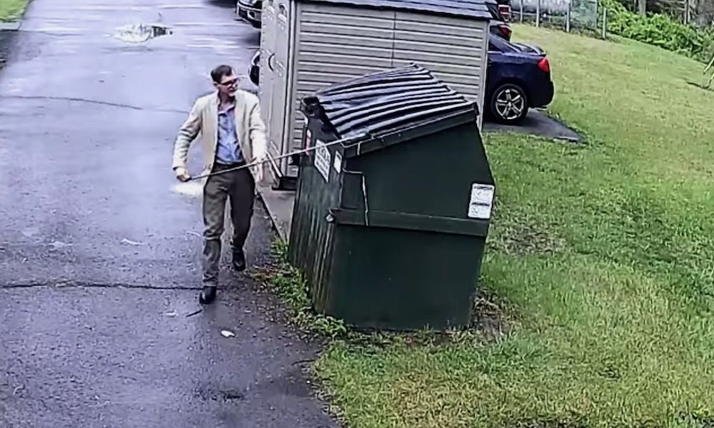 Watch: Man unlocking dumpster gets the shock of his…