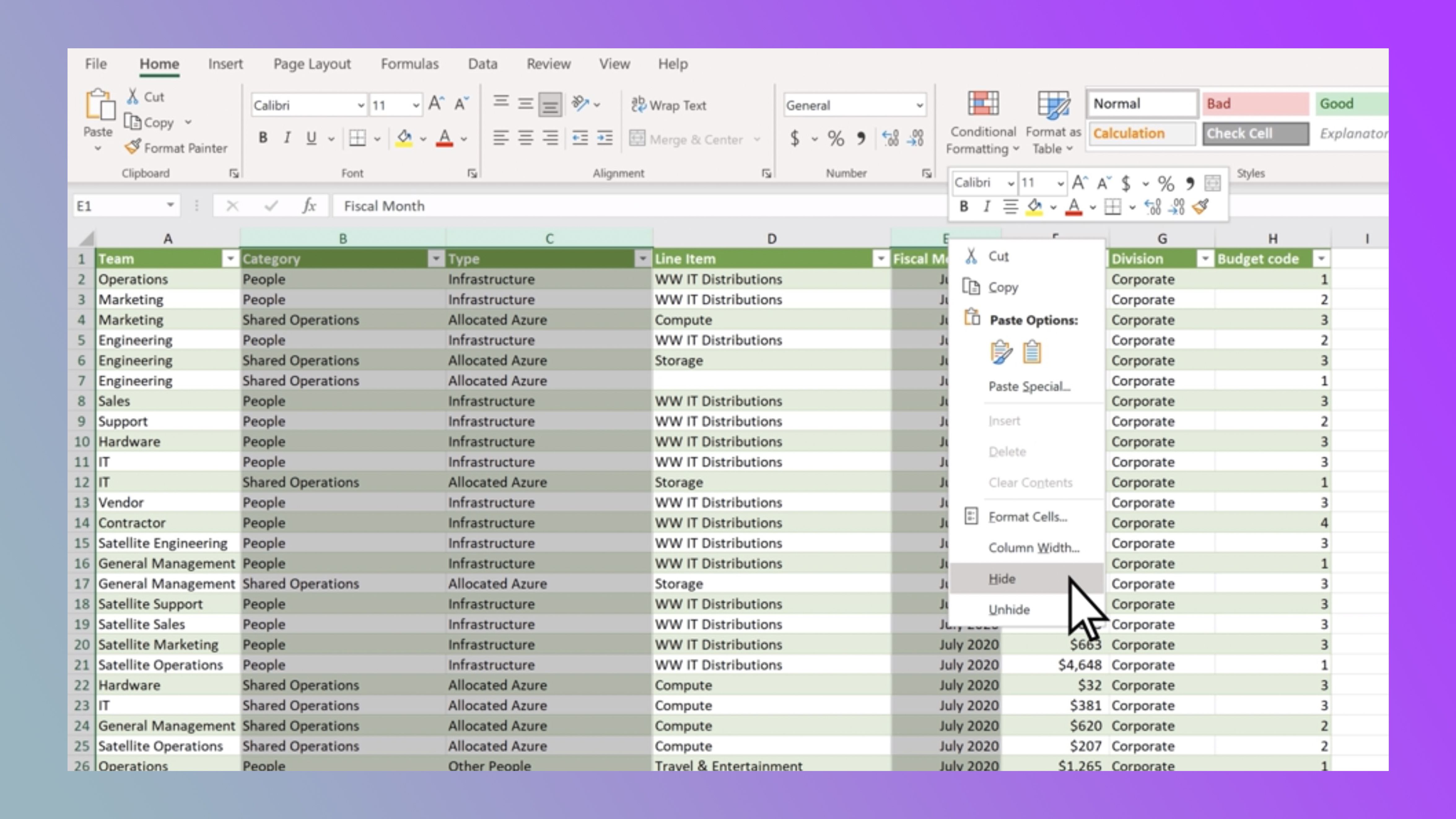 How to show or unhide rows or columns in Excel