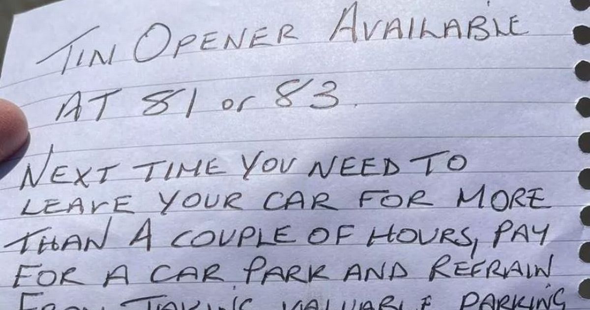 Driver left 'shaken' after 'threatening' handwritten…