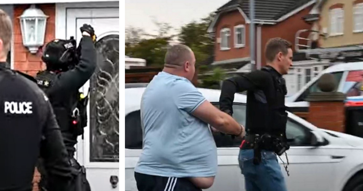 Moment police smash into predatory couple's home after…