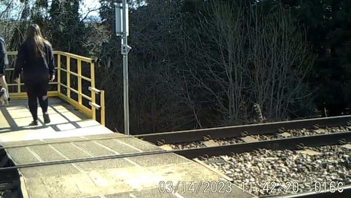 Video of teen doing press-up on level crossing sparks…