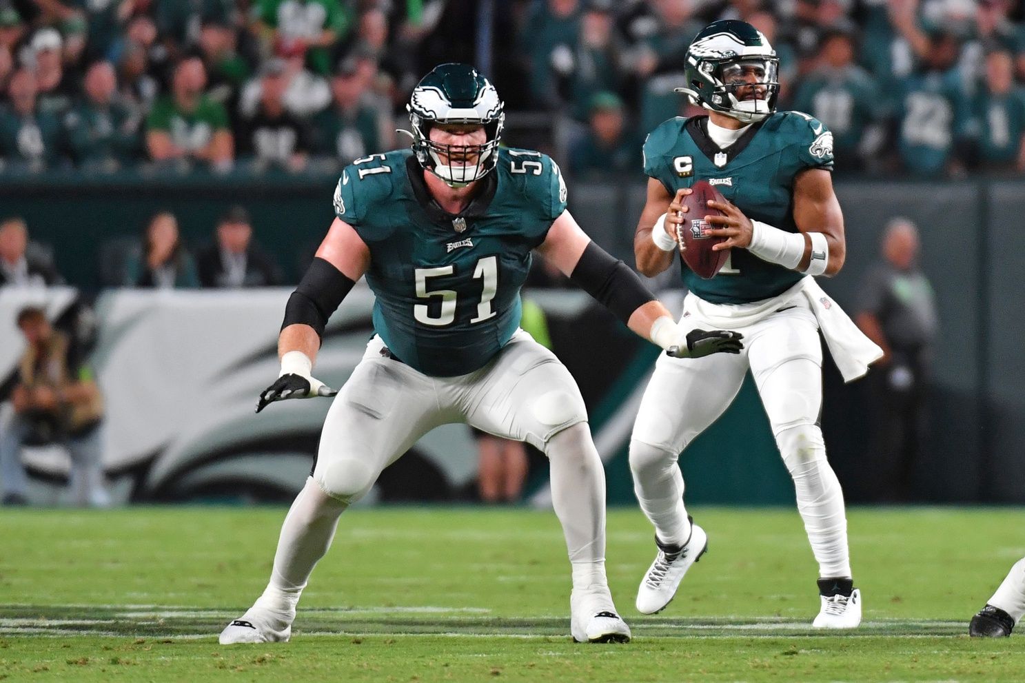 Eagles right guard Cam Jurgens could miss several…