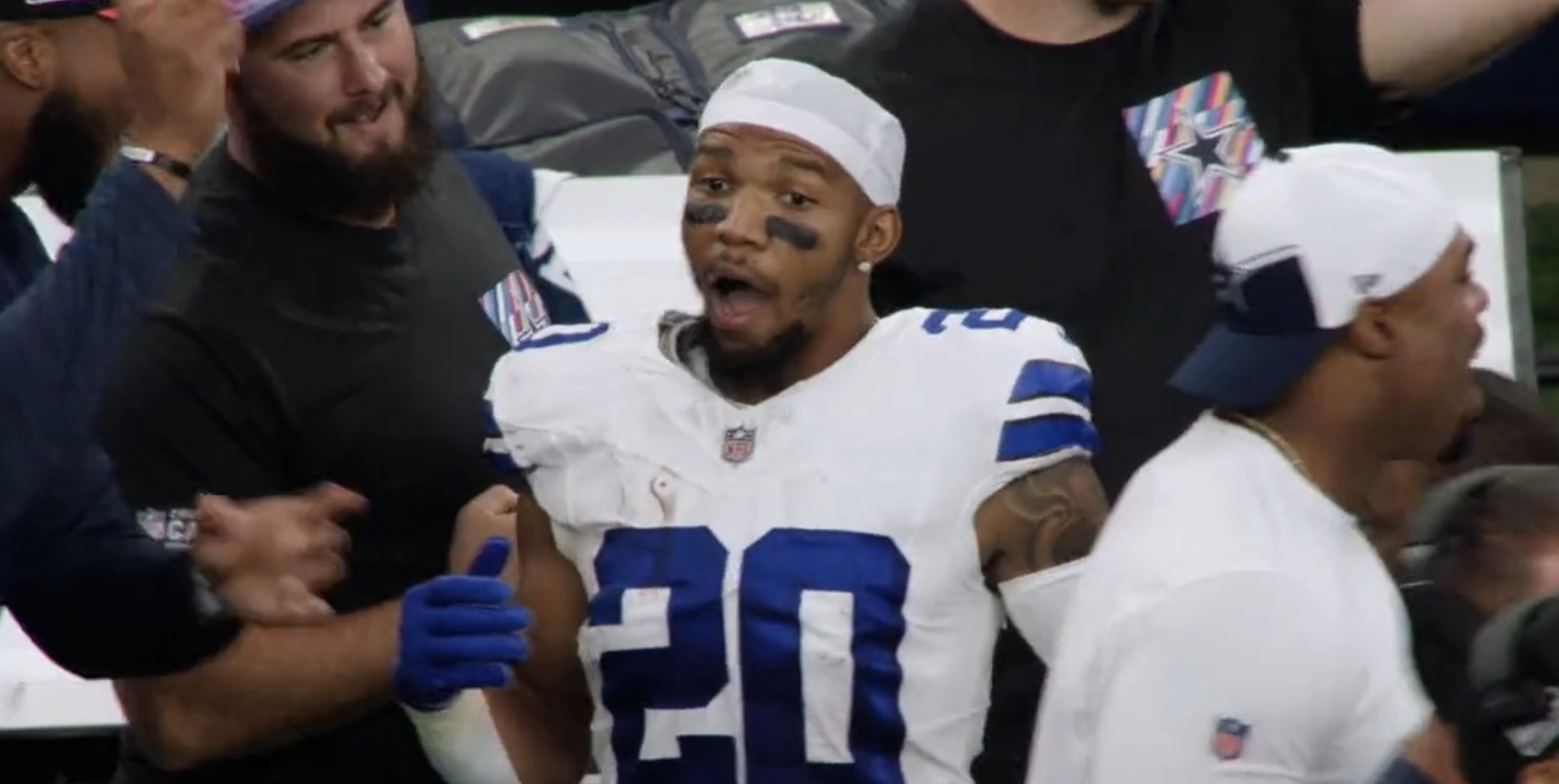 Mic’d-up Tony Pollard had a delightfully shocked…
