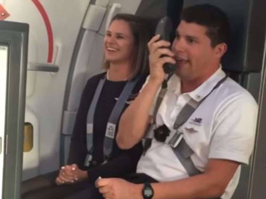 This flight attendant's safety announcement is…