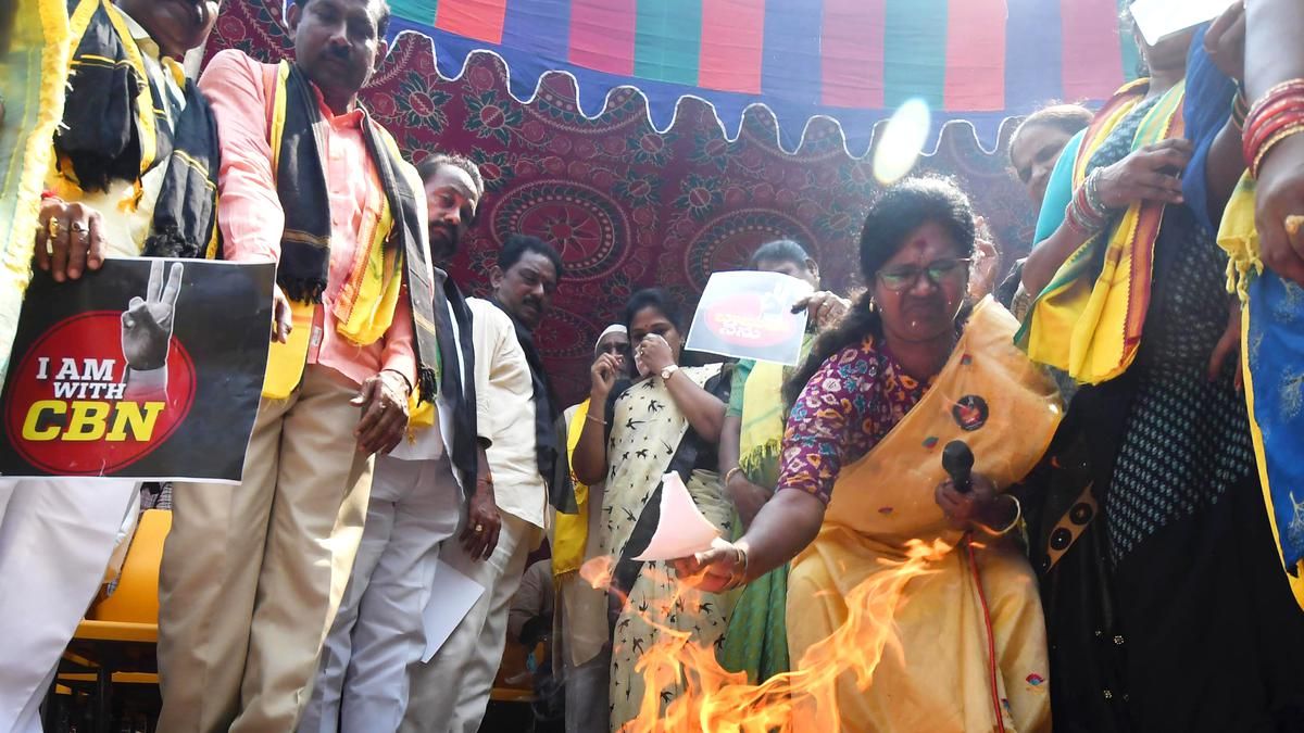 Telugu Desam Party Mahila wing members burn posters of…