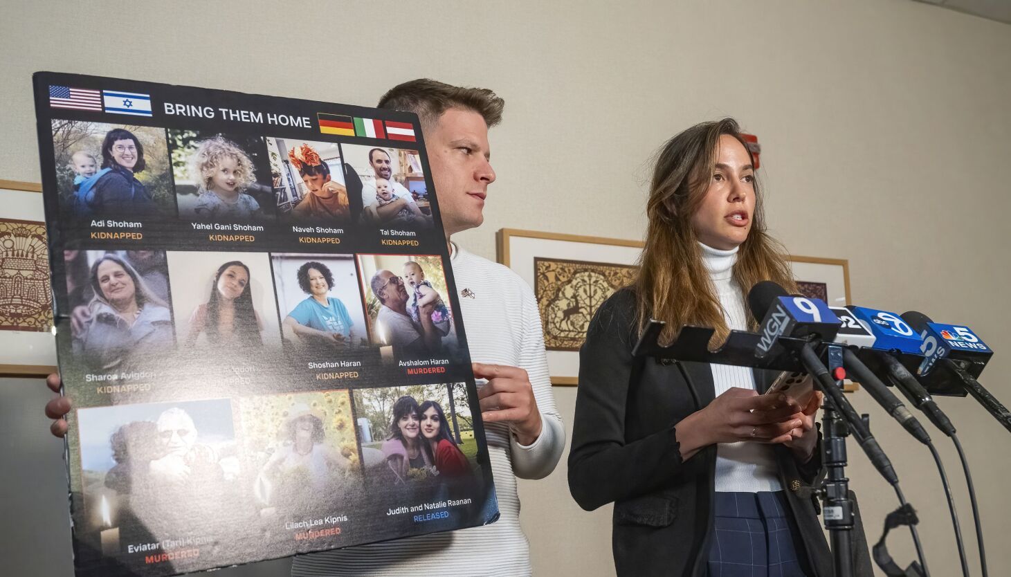 Relatives of released hostages Judith and Natalie…