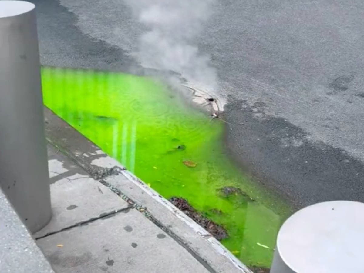 Mystery fluorescent green liquid seen leaking onto…