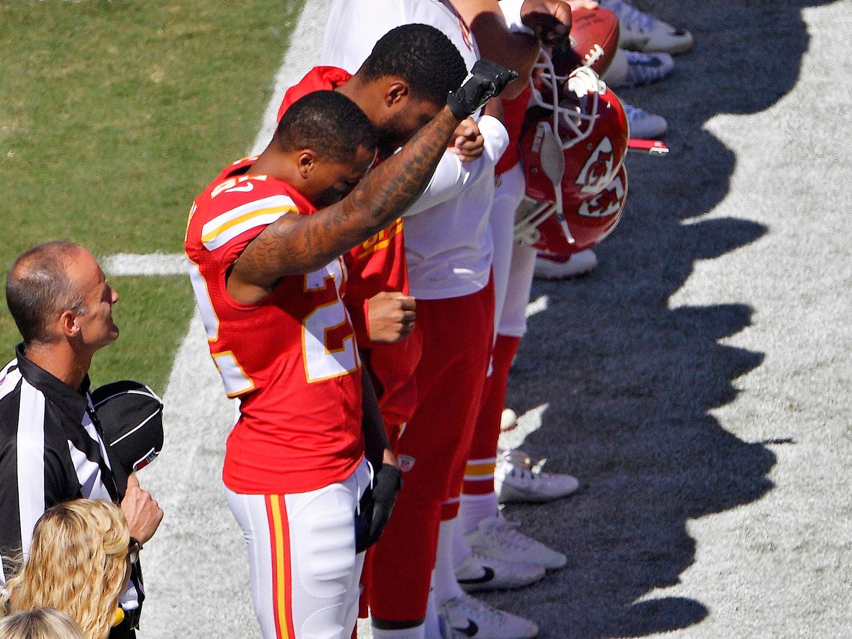 NFL Kansas City Chiefs player Marcus Peters protests…