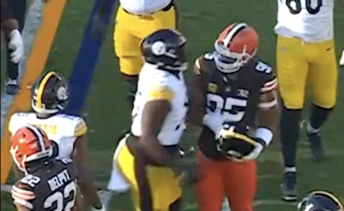Myles Garrett Got a Hold of a Steelers Helmet Again,…