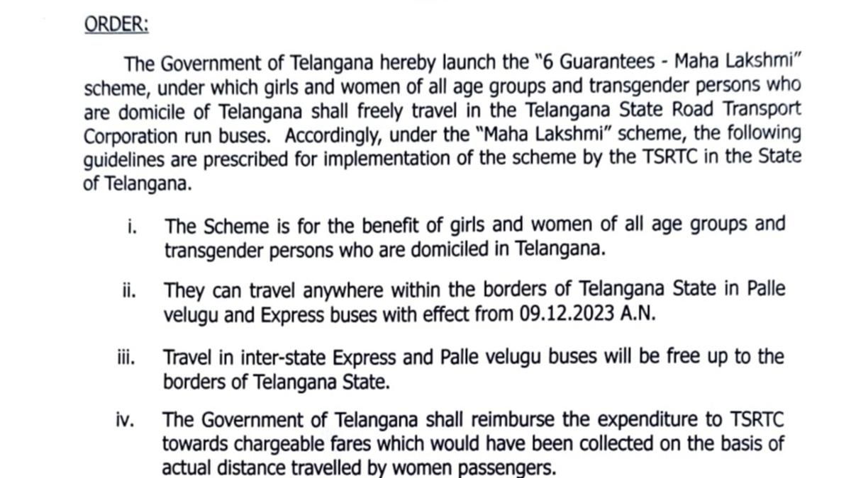 Telangana to implement free bus travel for women in…