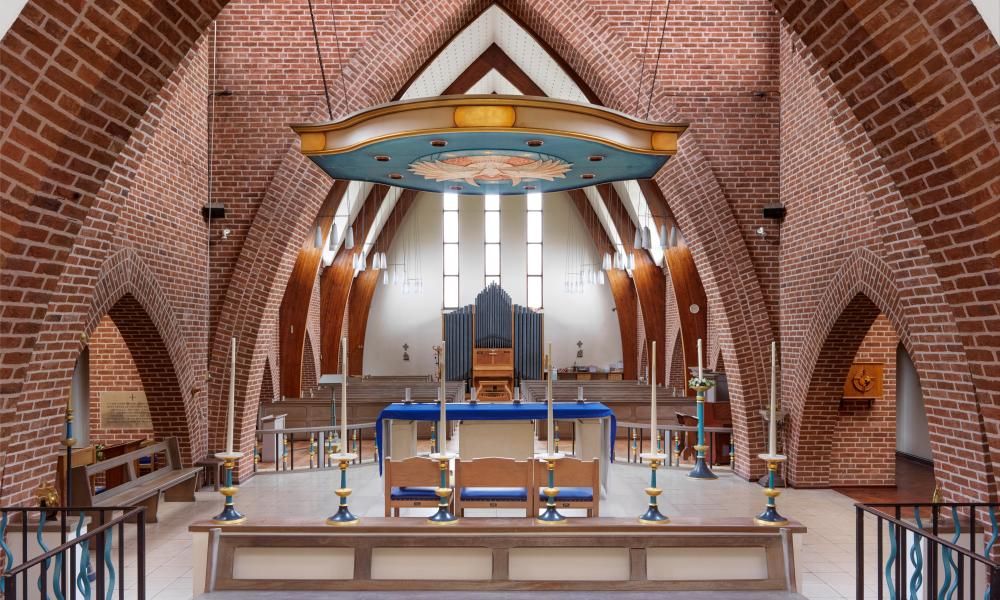 Boat-shaped church and radar station among English…