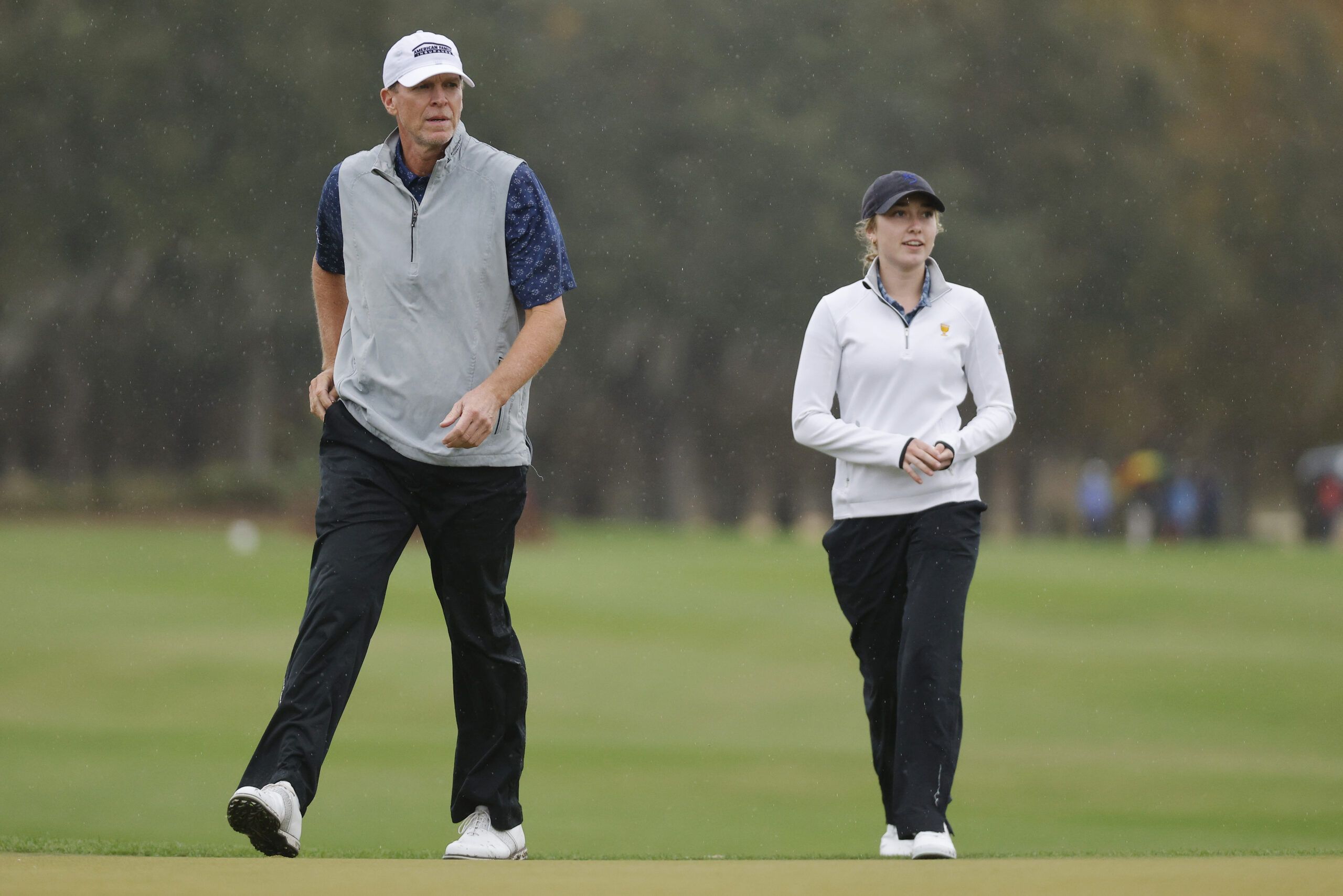 As Steve Stricker grinded to hit it past Nelly Korda…